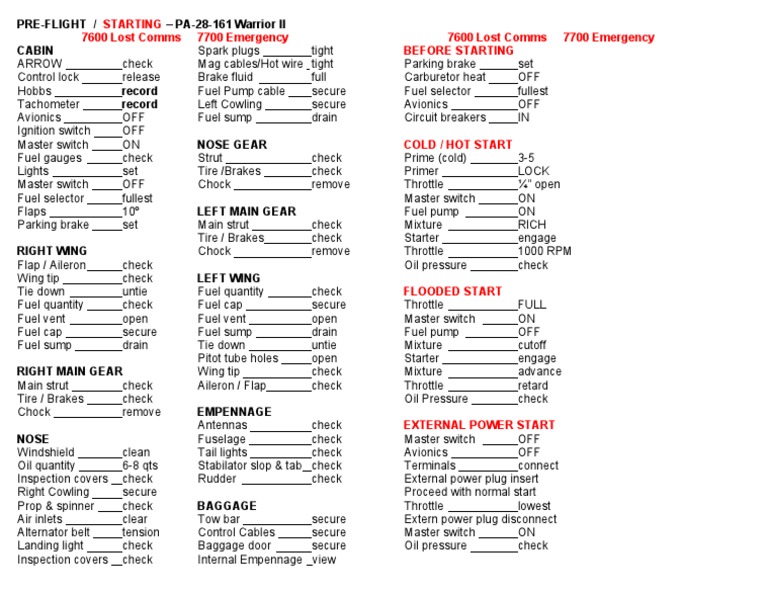 Pre-Flight / - PA-28-161 Warrior II Cabin | PDF | Vehicle Parts ...