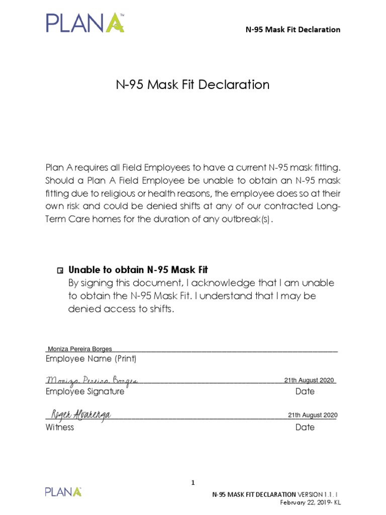 N-95 Mask Fit Declaration | PDF