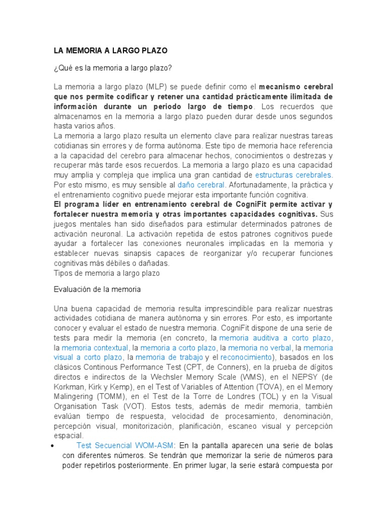 La Memoria A Largo Plazo | PDF | Memoria a largo plazo | Memoria