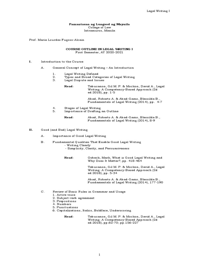 Legal Writing I Course Outline | PDF | Government | Justice