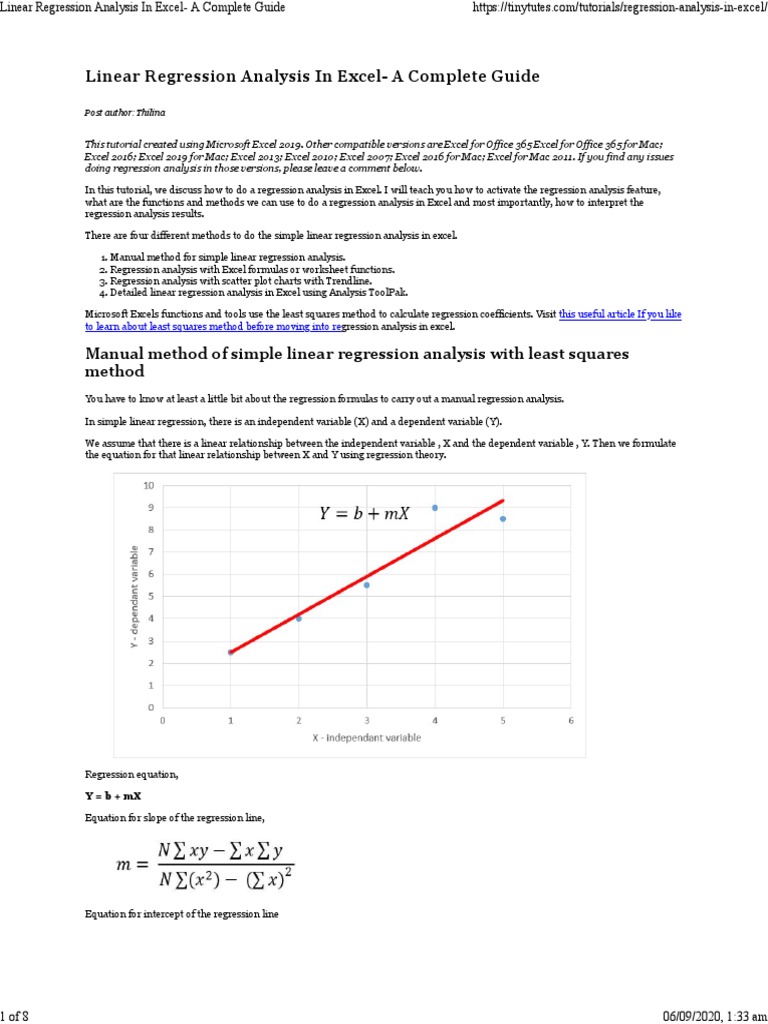 Excel Linear Regression Tutorial | PDF | Regression Analysis | Linear ...