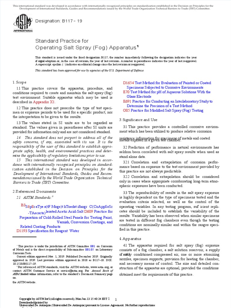 Astm b117 PDF | PDF | Sodium Chloride | Ph