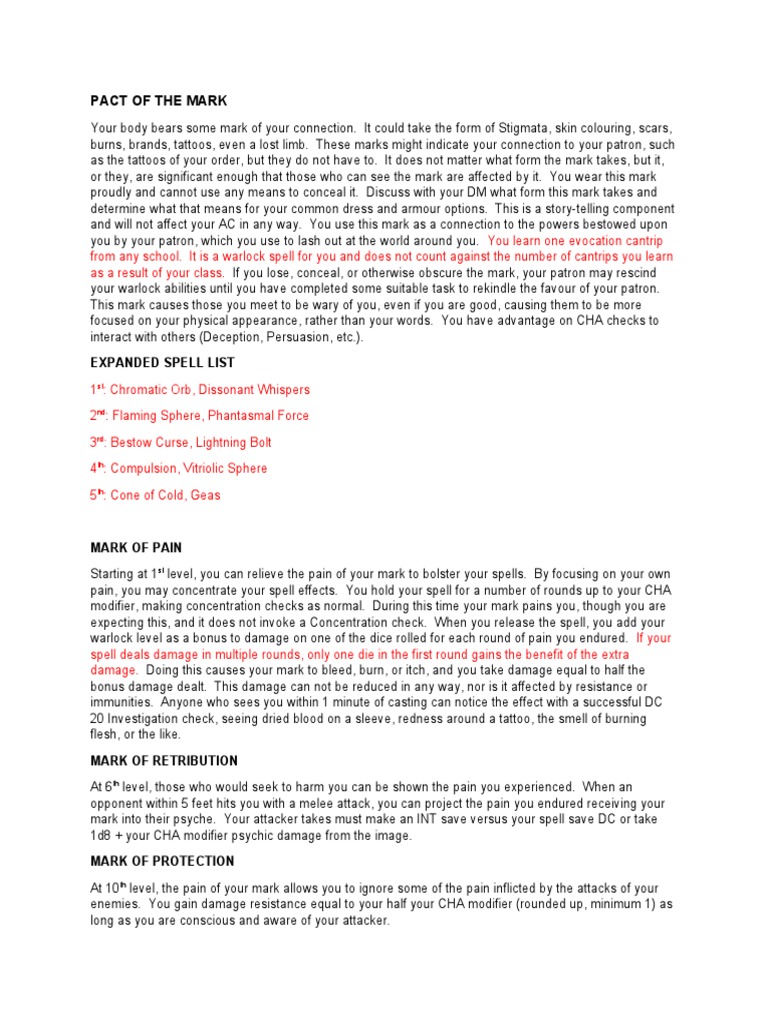 DND 5e Pact of The Mark Homebrew | PDF