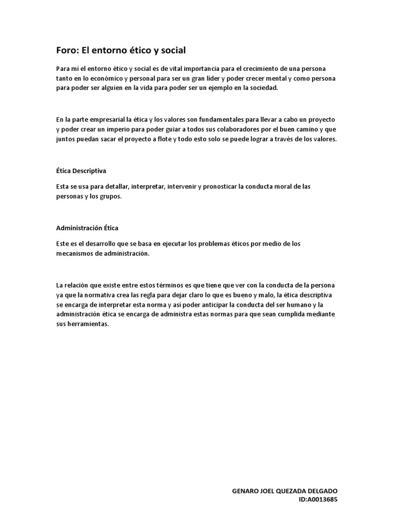 QUEZADA GENARO-Foro El Entorno Ético y Social PDF | PDF