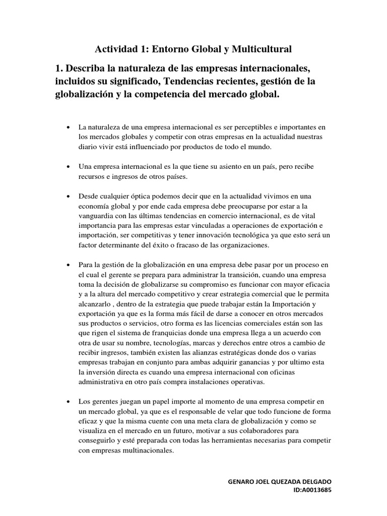 QUEZADA GENARO-Entorno Global y Multicultural | PDF | Globalización ...