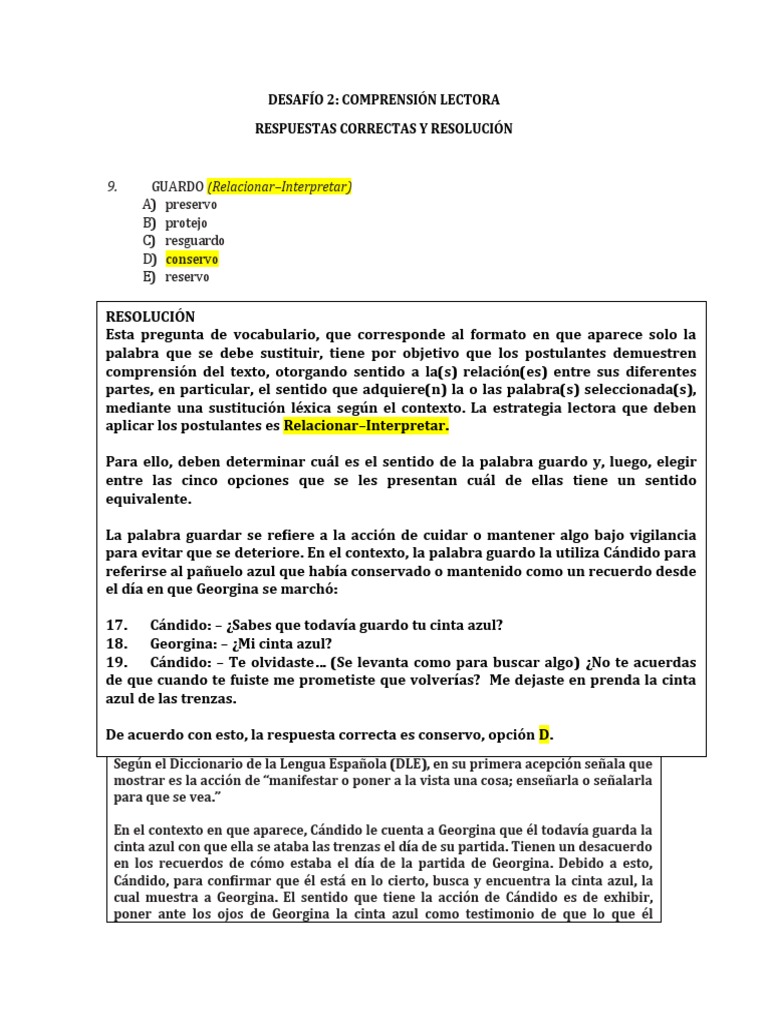 Comprensión Lectora: Respuestas y Análisis | PDF