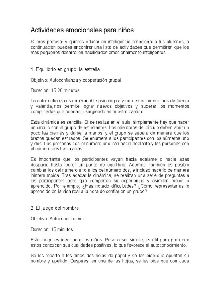 Actividades Emocionales para Niños | PDF | Inteligencia emocional | Las ...