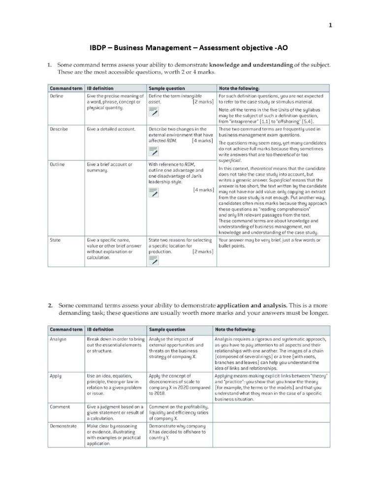 BM-Command Terms-Assessment Objectives-AO | PDF