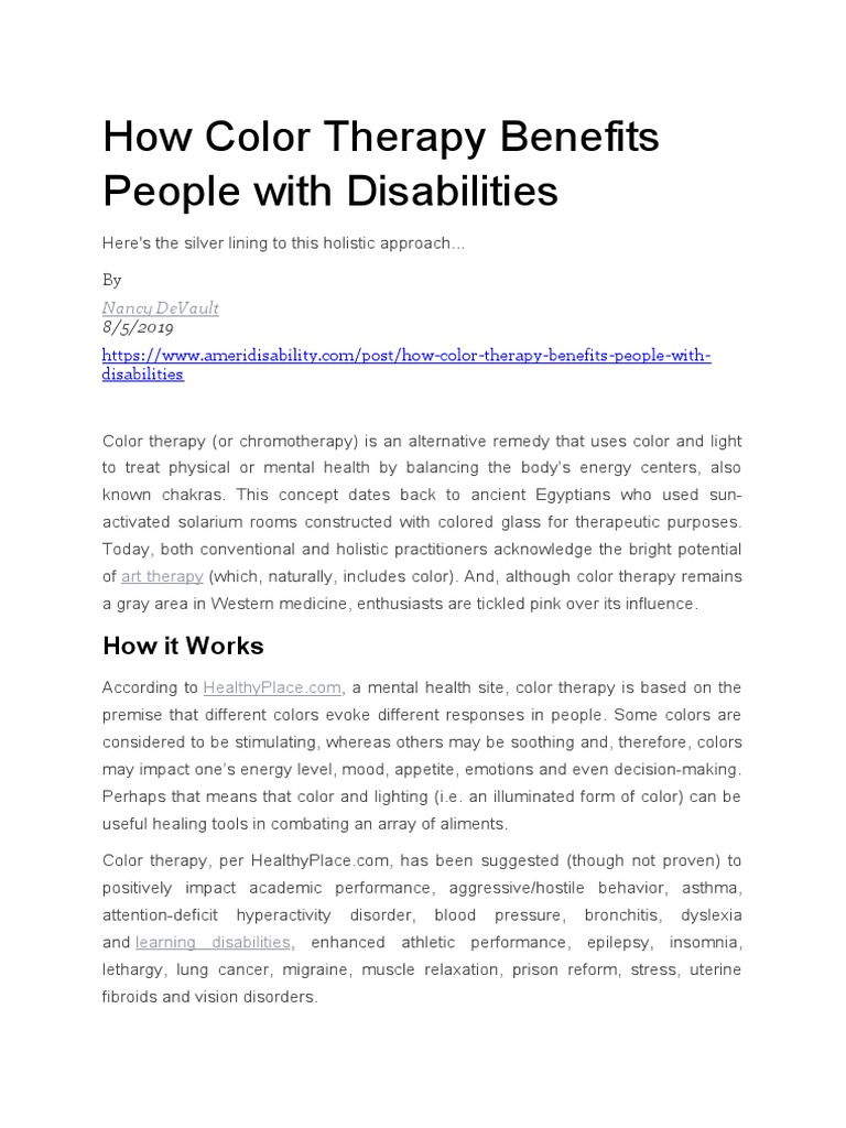 How Color Therapy Benefits People With Disabilities | PDF
