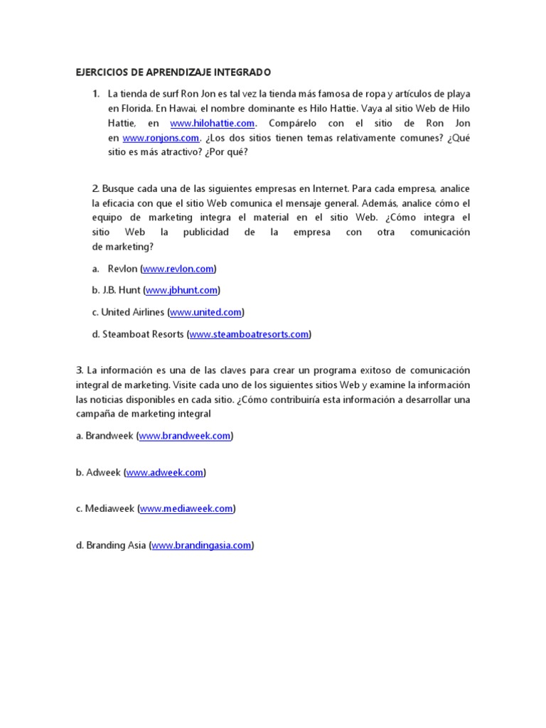 Ejercicios de Aprendizaje Integrado | PDF