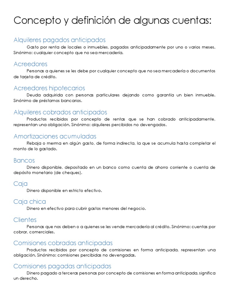 Concepto y Definición de Algunas Cuentas Contabilidad | PDF | Hipoteca ...