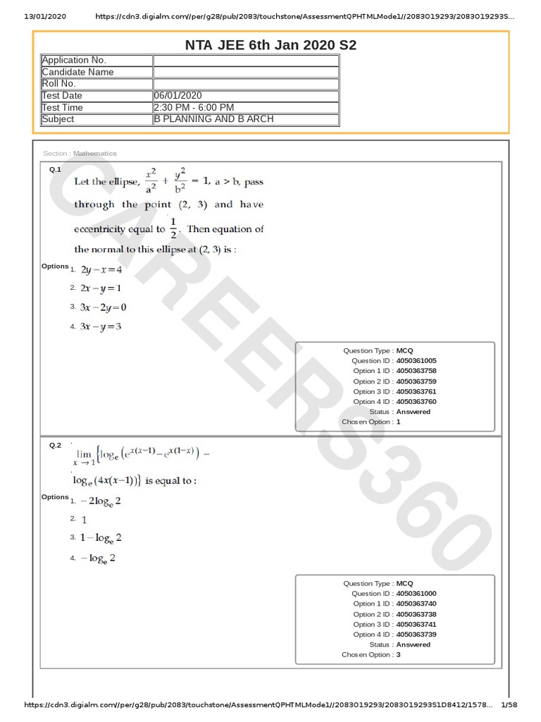 JEE 2020 B Arch & Planning Exam | PDF | Evaluation Methods | Methodology