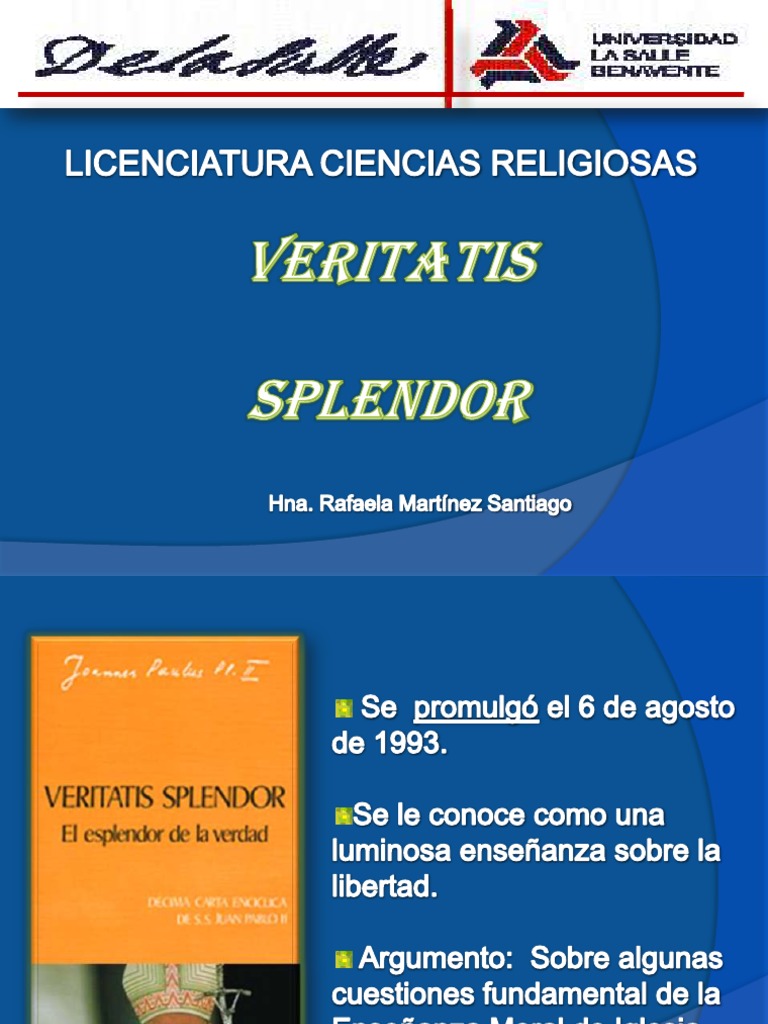 Veritatis Splendor-Diapositivas | PDF | Moralidad | Iglesia Católica