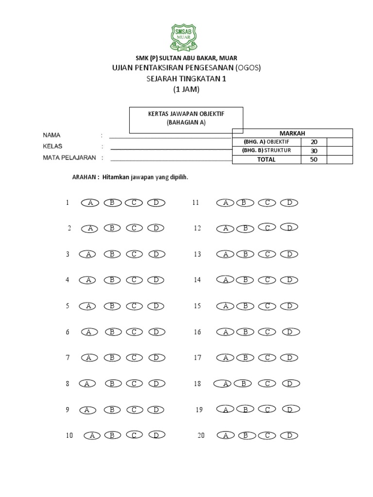 COVER Kertas-Omr-20-Soalan | PDF