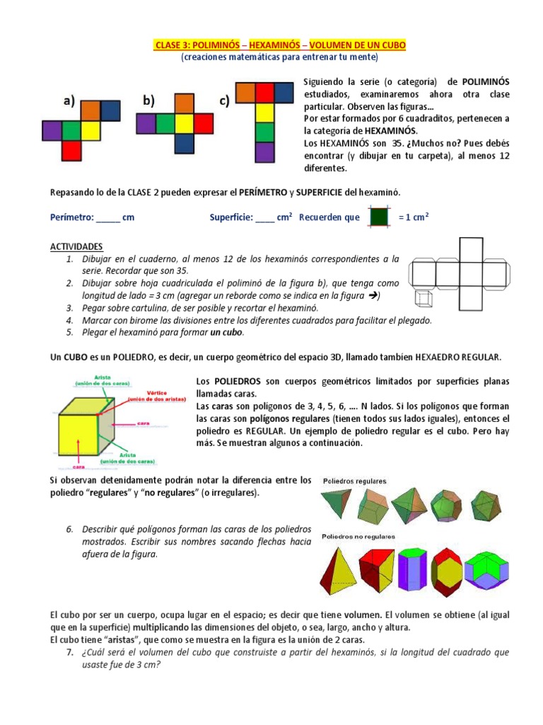 Clase 3 - Poliminós - Hexaedro | PDF | Volumen | Longitud