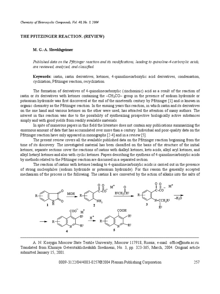 The Pfitzinger Reaction. (Review) | PDF | Ketone | Hydroxide