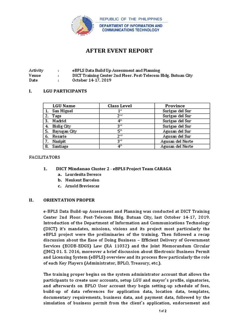 After Event Report: I. Lgu Participants | PDF | Information Technology ...