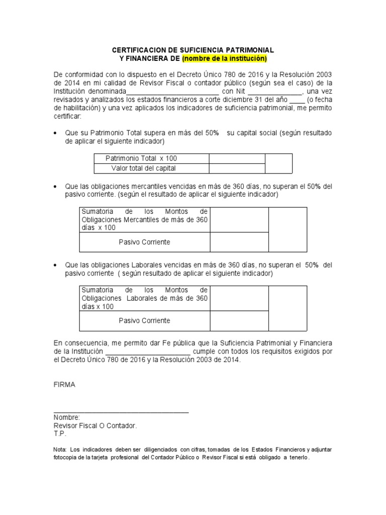 Modelo de Certificacion de Suficiencia Patrimonial y Financiera | PDF Modelo de Certificacion de Suficiencia Patrimonial y Financiera | PDF