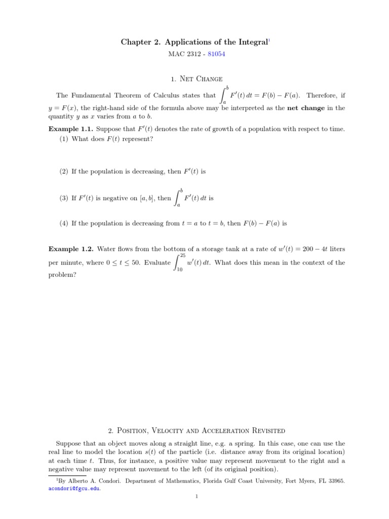 Chapter 2. Applications of The Integral | PDF | Area | Integral