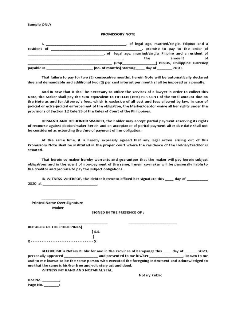 Promissory Note Draft | PDF | Promissory Note | Notary Public