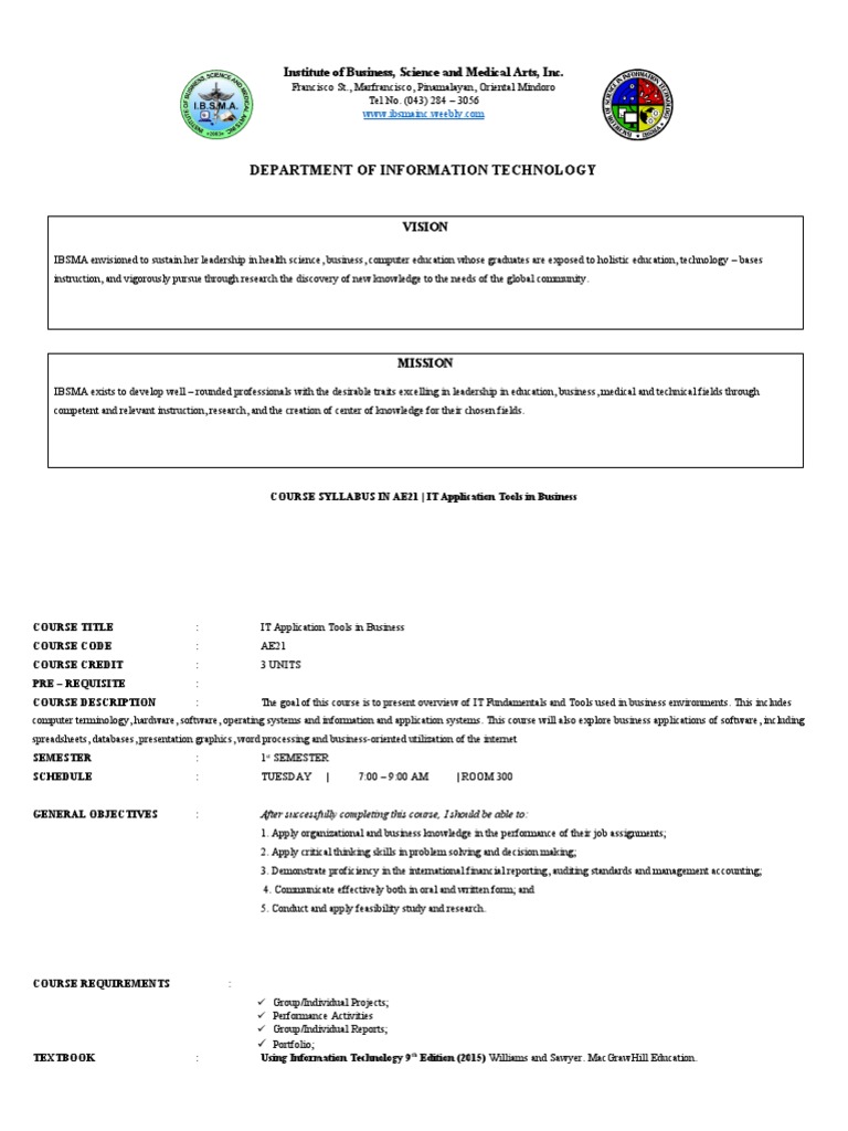 IT Application Tools in Business Syllabus | PDF | Input/Output | Test ...
