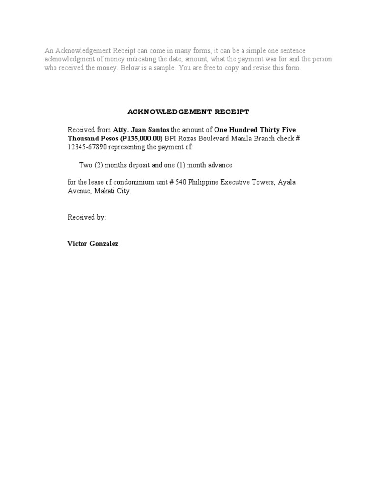 Acknowledgment Receipt Sample Form | PDF | Business | Finance & Money ...