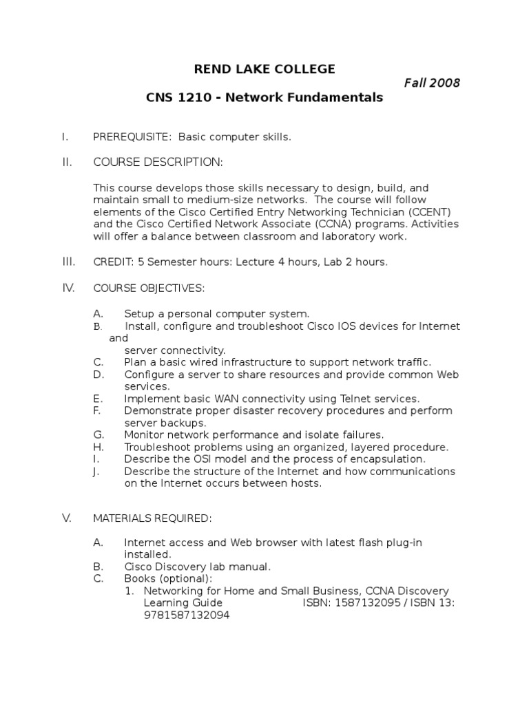 CNS 1210 Network Fundamentals | PDF | Cisco Certifications | Computer ...