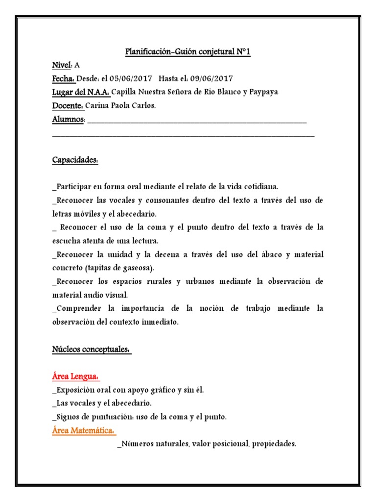 Plan. Guion Conjetural 1 | PDF | Puntuación | Vocal