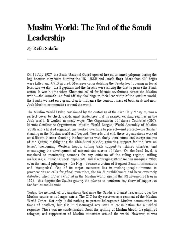 Saudi Decline in Muslim Leadership | PDF | Hajj | Organisation Of ...
