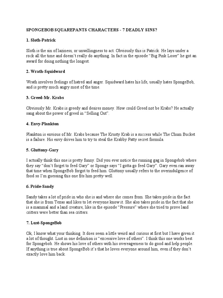 Spongebob Squarepants Characters | PDF