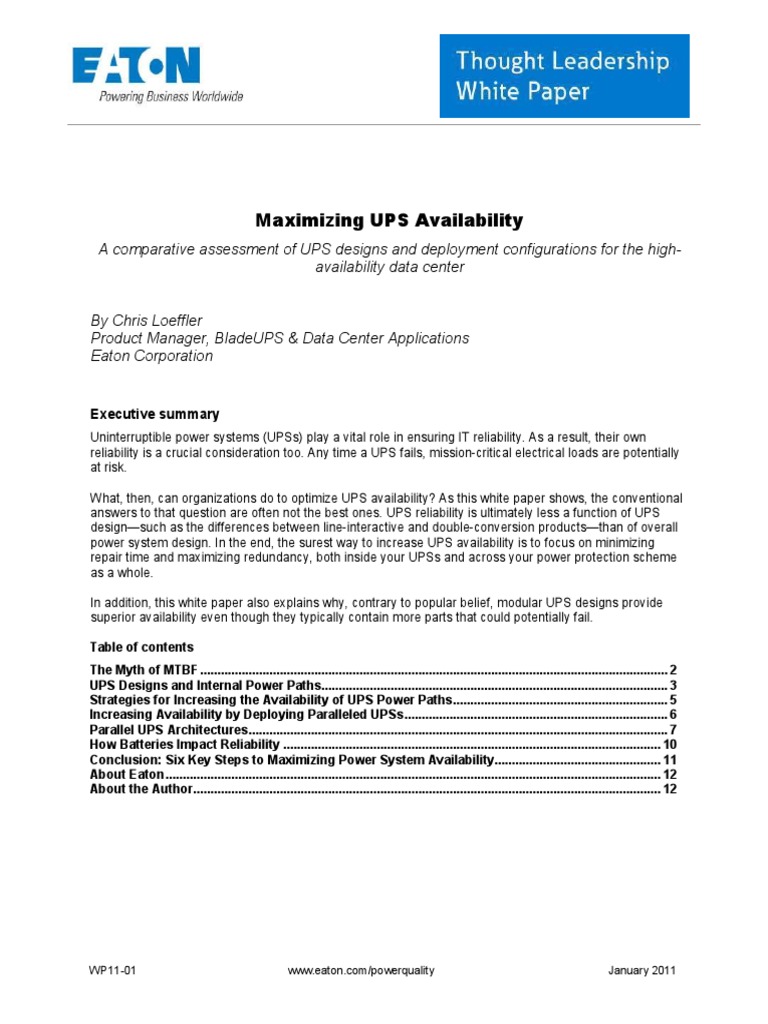 Maximizing UPS Availability WP EN 6 2012 | PDF | Reliability ...