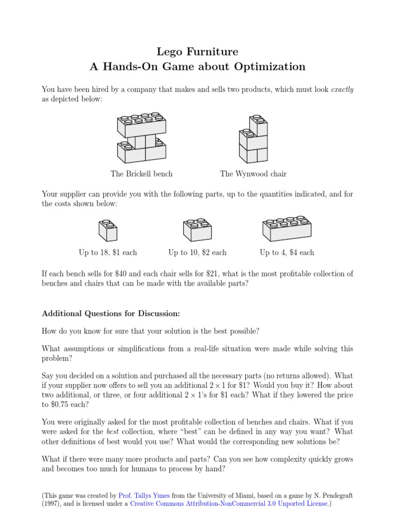 Lego Furniture Optimization Game | PDF | Games & Activities