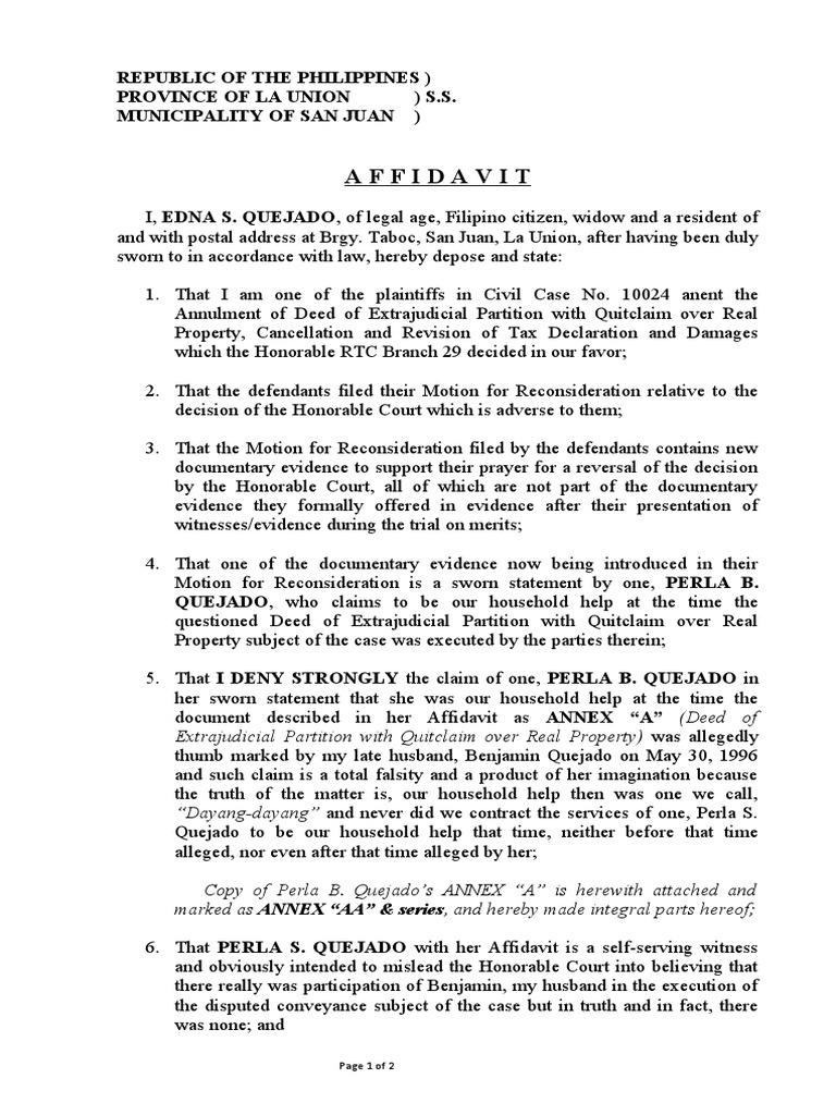 Affidavit Against False Claims in Case | PDF | Affidavit | Lawsuit