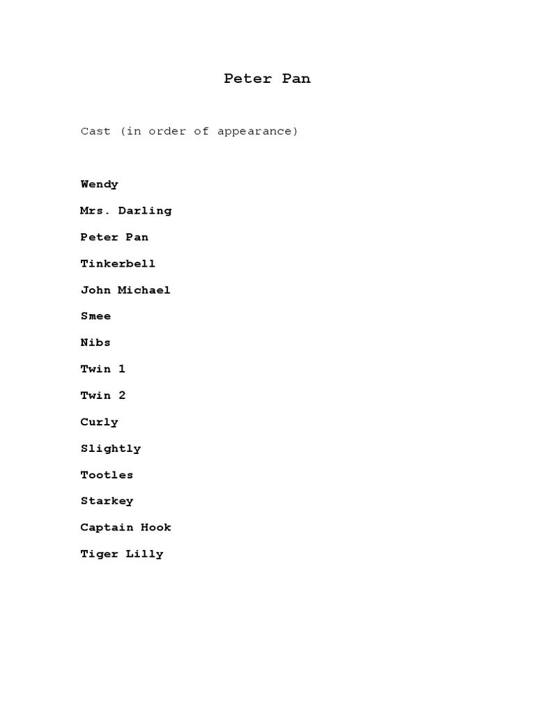 Peter Pan Character Cast List | PDF