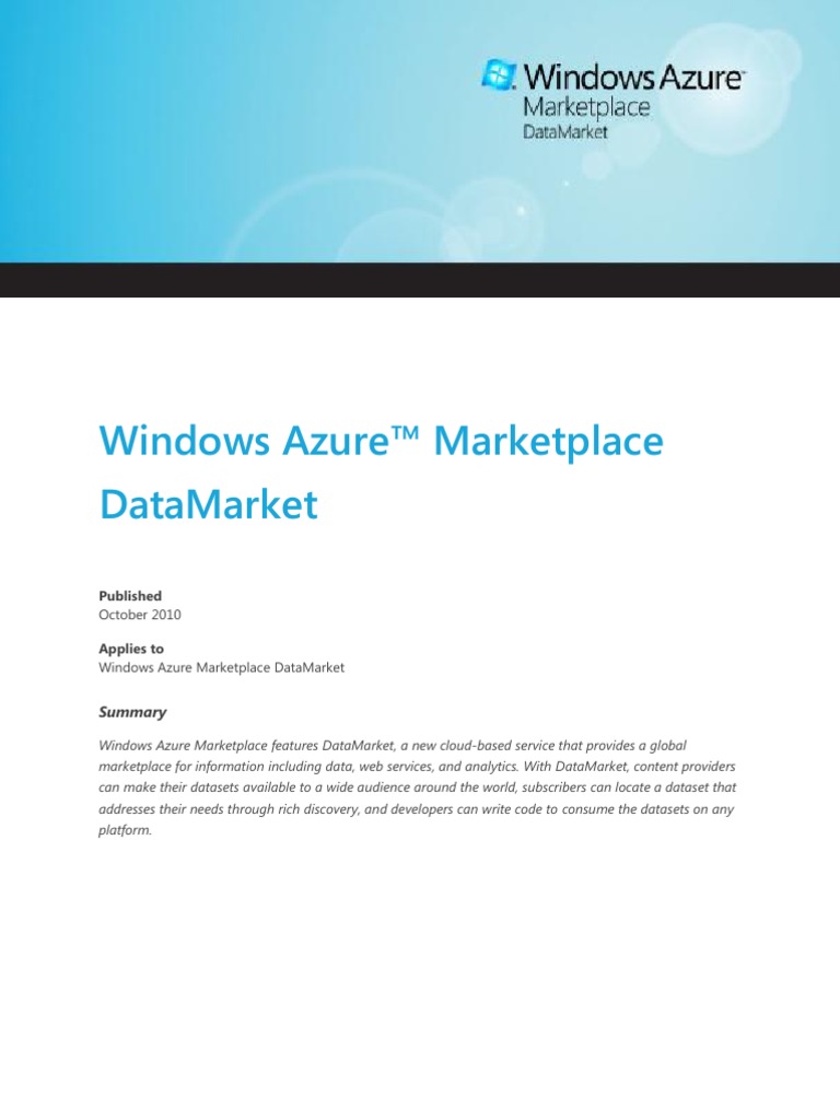 Windows Azure™ Marketplace Datamarket: Published | PDF | Microsoft ...