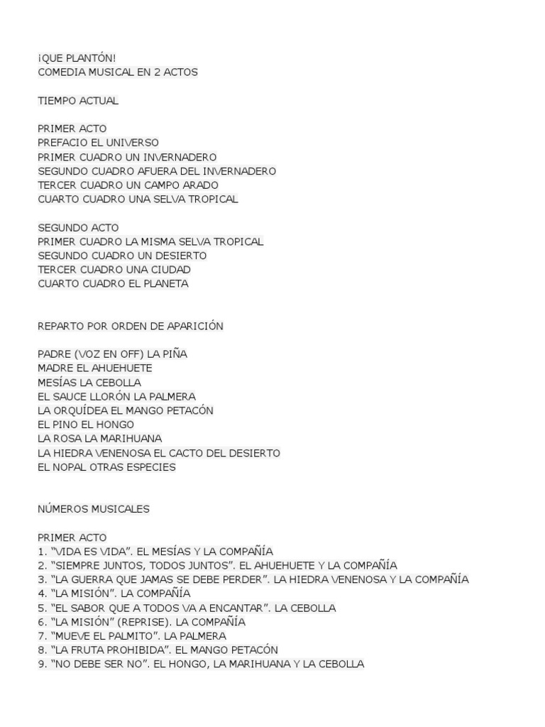 Comedia Musical "Que Plantón" | PDF | Amor | Plantas