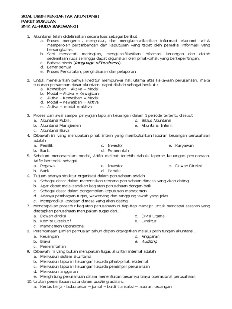 SOAL USBN PENGANTAR AKUNTANSI B Revisi | PDF