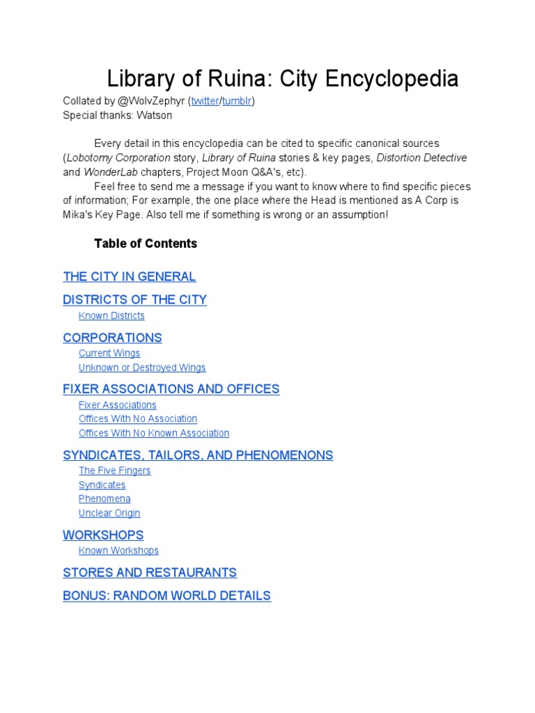 Library of Ruina: City Overview | PDF | Technological Singularity ...