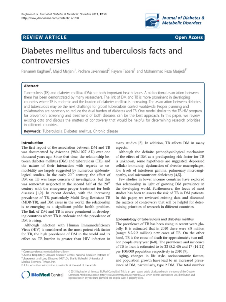 Diabetes Mellitus and Tuberculosis Facts and Controversies ...