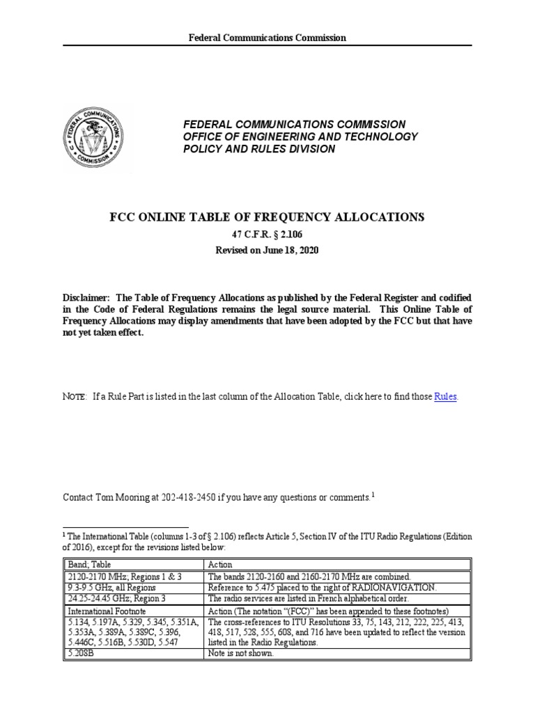 FCC Online Table of Frequency Allocations | PDF | Federal ...