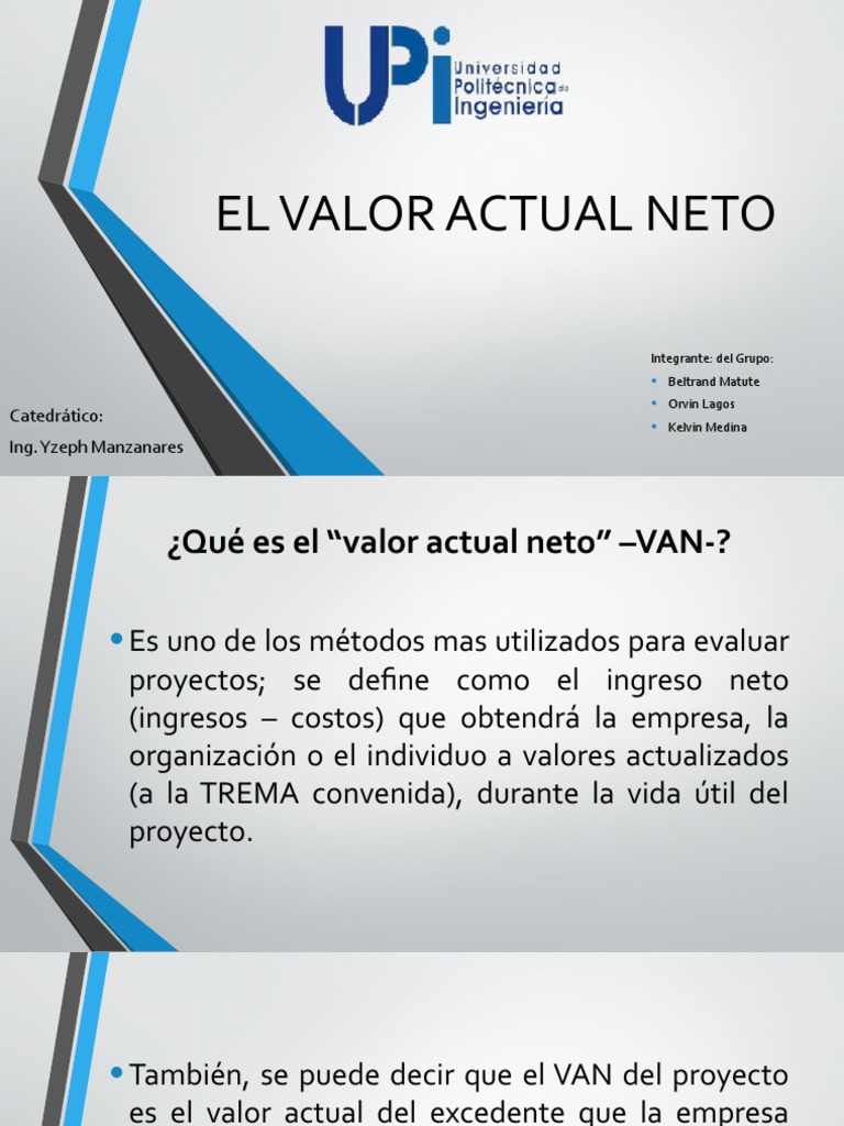 1 - Presentacion El Valor Actual Neto | PDF | Valor presente neto | Economias