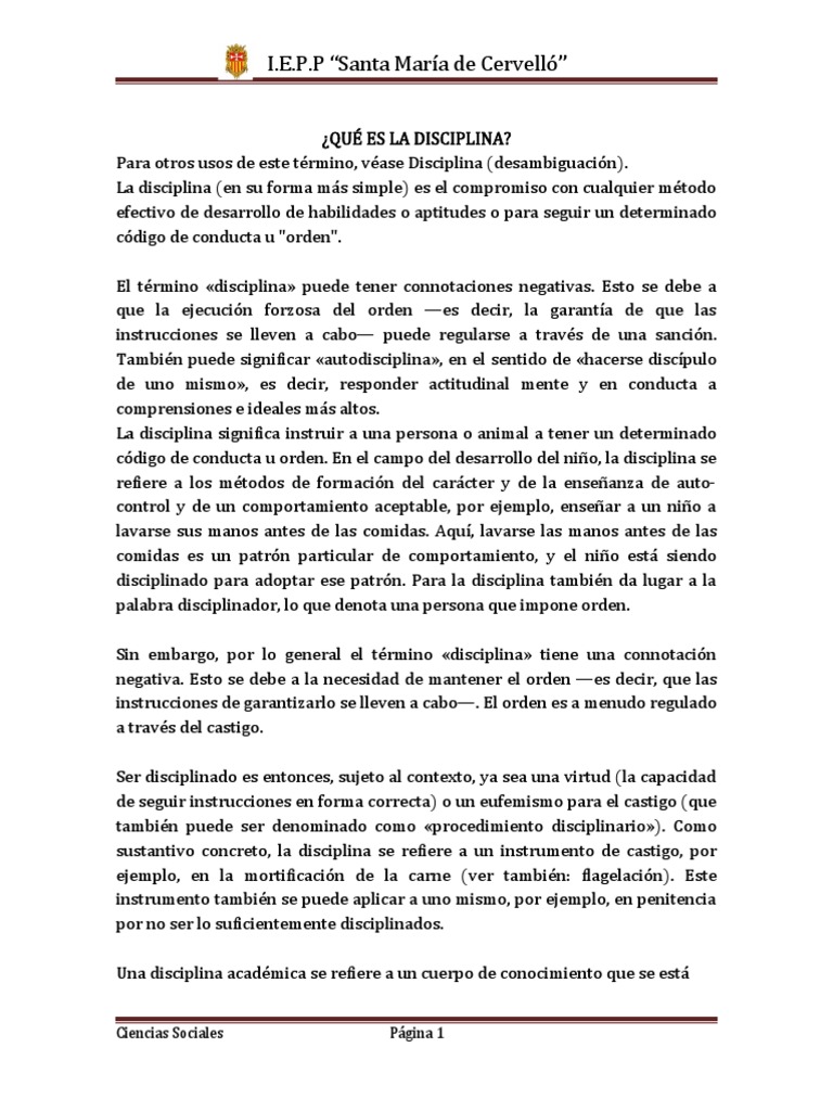 Definición y Tipos de Disciplina | PDF | Disciplinas | Conceptos ...