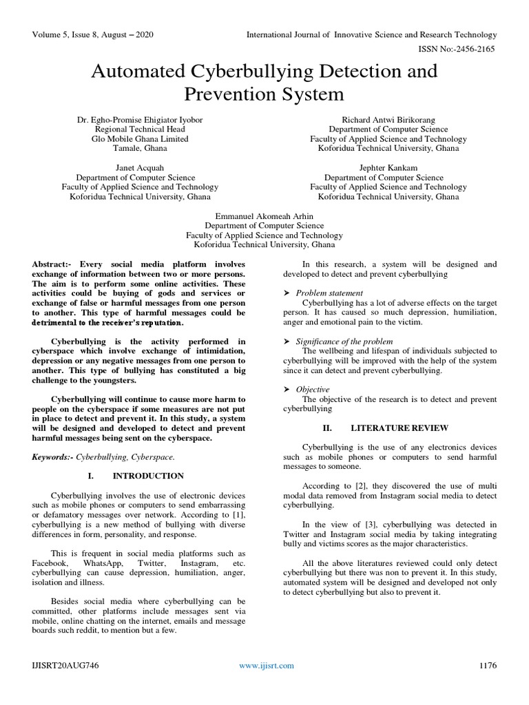 Automated Cyberbullying Detection and Prevention System | PDF ...
