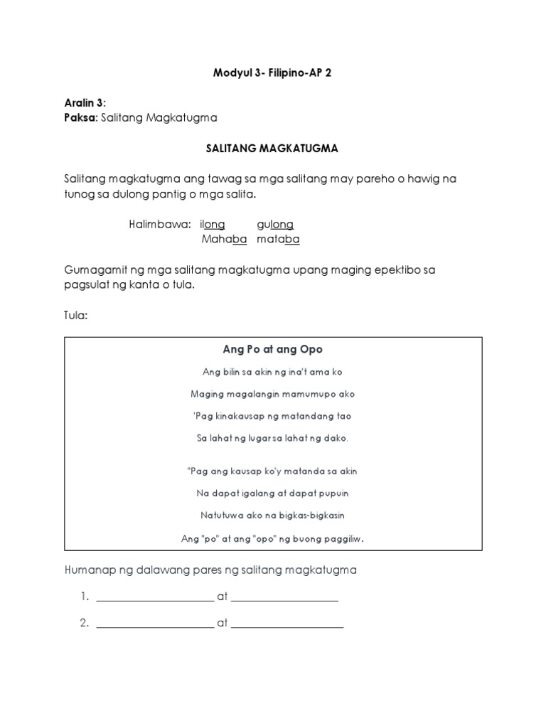 Modyul 3 - Filipino-AP 2 | PDF