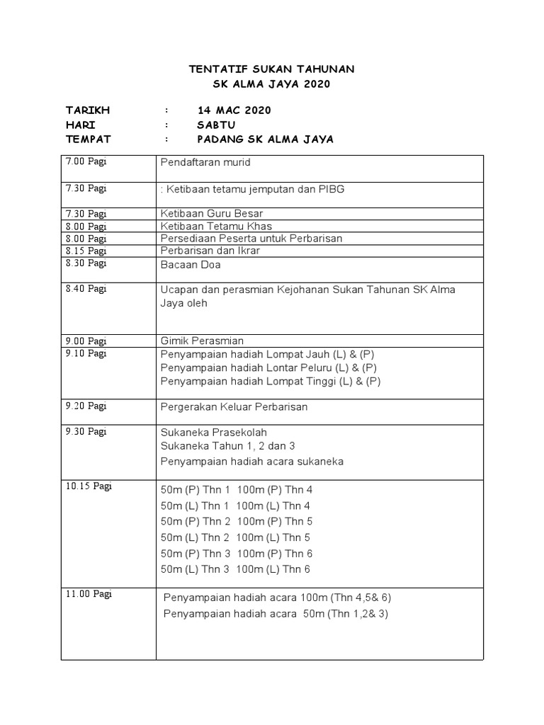 Tentatif Sukan Tahunan | PDF