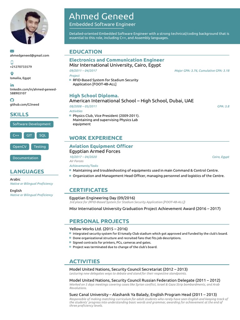 Ahmed's Resume | PDF | Egypt | Engineer