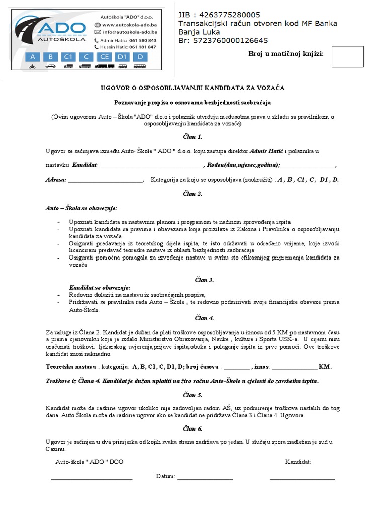 Ugovor o Osposobljavanju Teorija | PDF