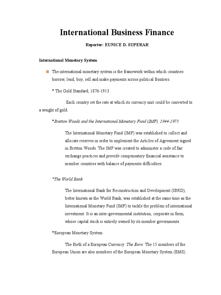 9 International Business Finance | PDF | Bretton Woods System ...