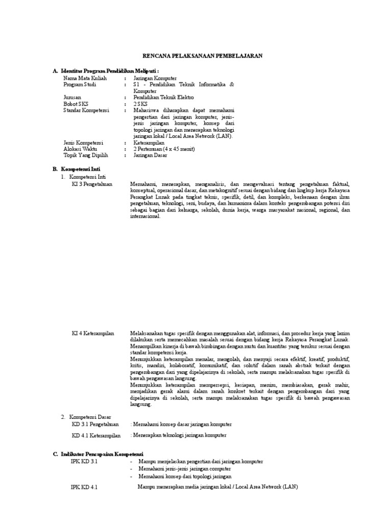 RPP Jaringan Komputer | PDF | Teknologi & Rekayasa