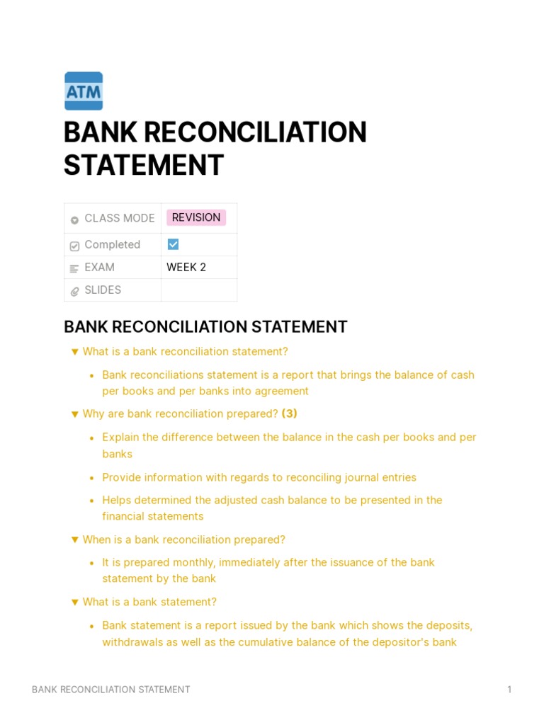 Bank Reconciliation Statement | PDF | Deposit Account | Cheque